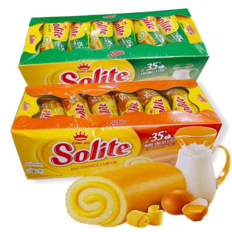 BÁNH BÔNG LAN CUỘN SOLITE VỊ LÁ DỨA/ VỊ DÂU 360 GAM( 20 GÓI × 18 GAM ...