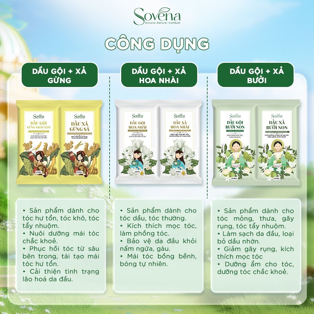 Dầu gội Bưởi, Dầu gội Gừng, Dầu gội Hoa Nhài - Kích thích mọc tóc, phục hồi hư tổn, nuôi dưỡng ...