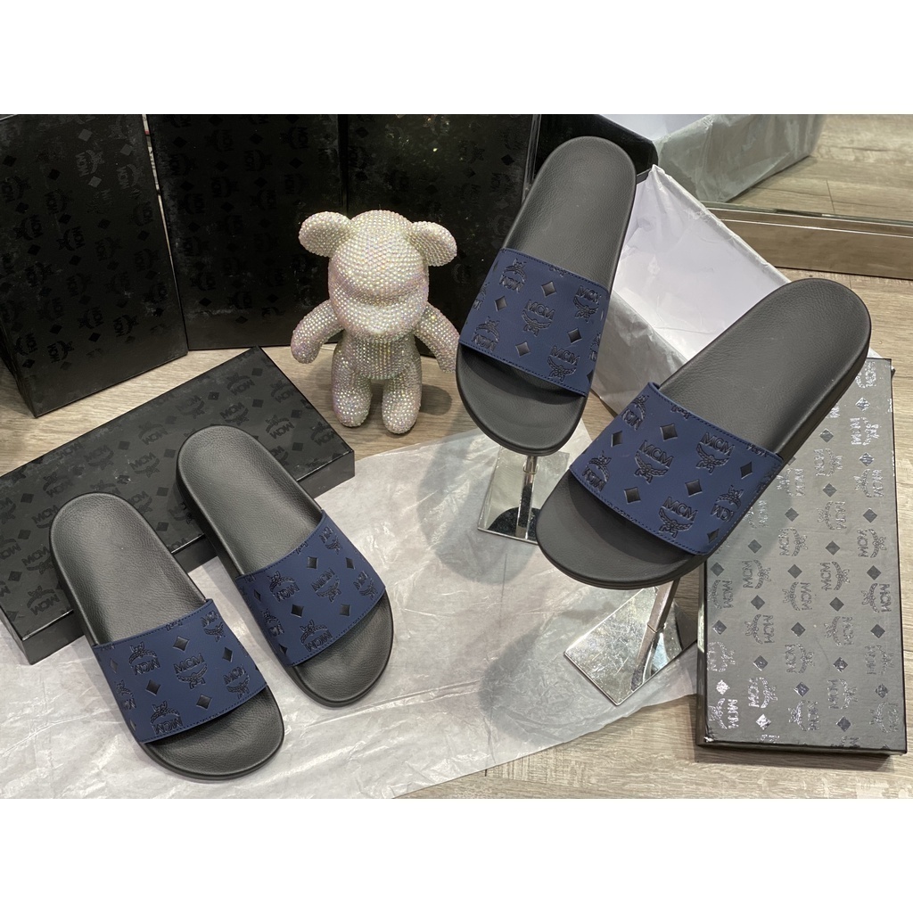 SLIDE SANDAL MCM 'BLUE NAVY'. DÉP MCM XANH NAVY NHẬP TRUNG | Shopee ...