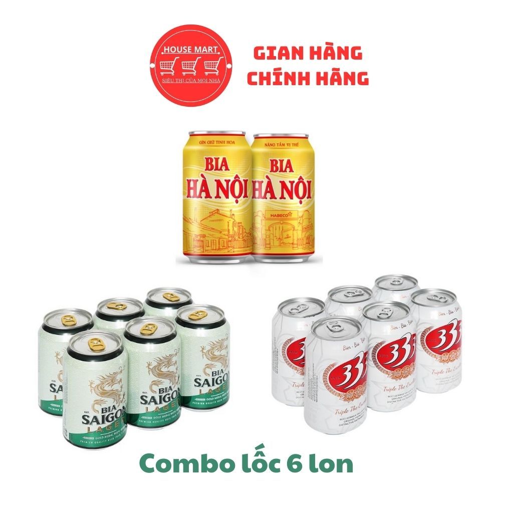 Lốc 6 lon Bia Hà Nội / Bia 333/ Bia Sài Gòn - HABECO (330ML/Lon) | Shopee Việt Nam