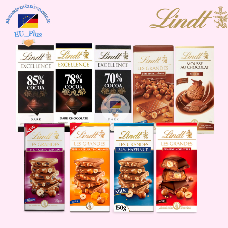 Socola Lindt Excellence các vị đắng 75%, đắng 78%, đắng 80%, đắng 85% ...