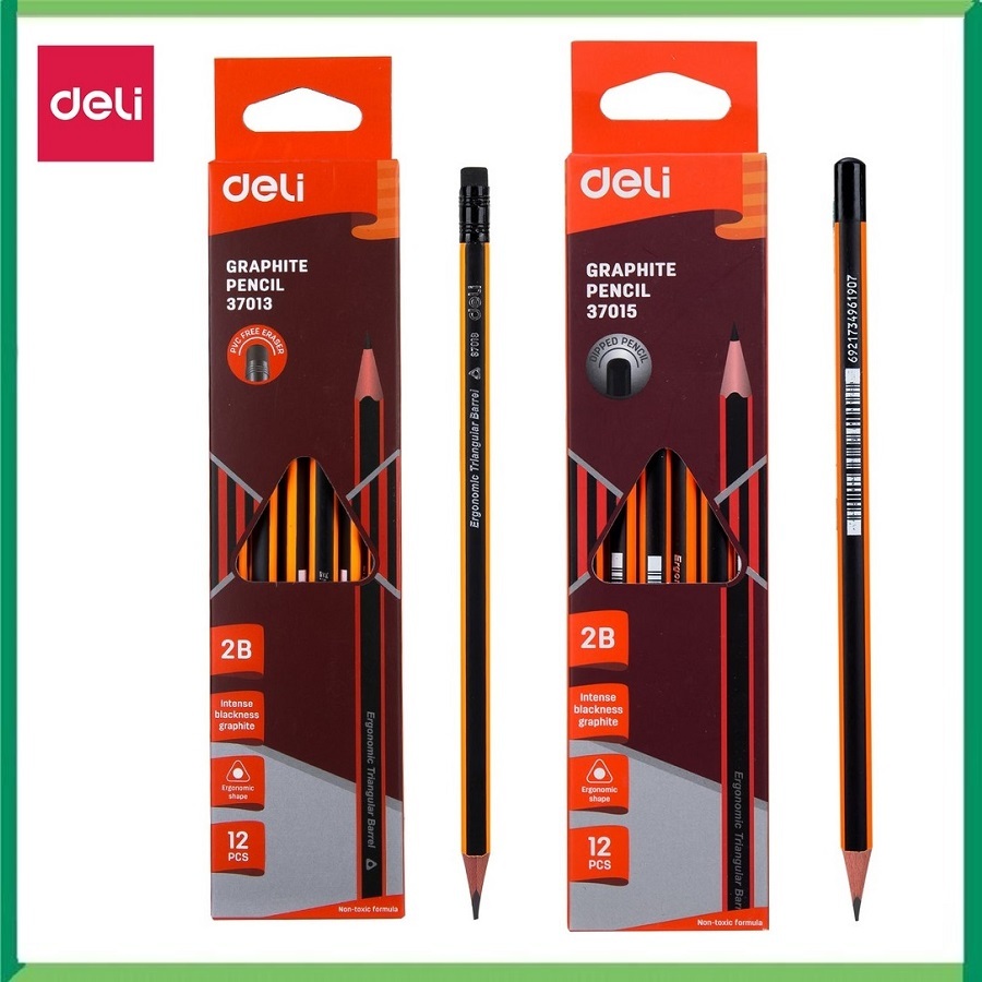 Hộp 12 cây bút chì 2B Deli 37013 / 37015 - Chì gỗ Deli E37013 / E37015 ...