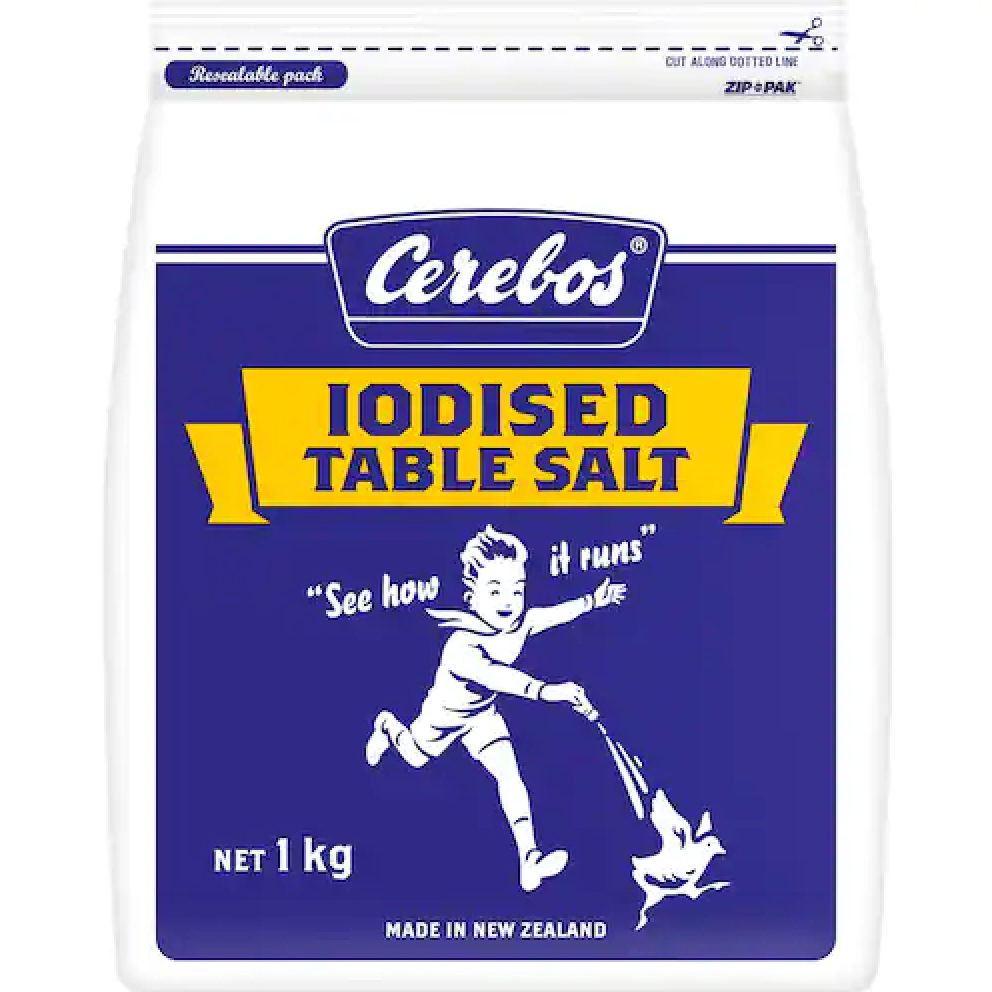 MUỐI BIỂN TỰ NHIÊN Cerebos Table Salt Iodised, CÓ IOD, 1kg | Shopee ...