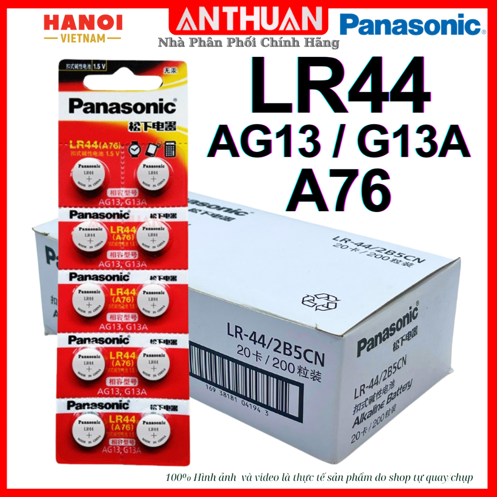 Pin LR44 / AG13 / A76 Panasonic 1.5V Alkaline G13A / SR44 / LR1154 Chính hãng vỉ 10 viên pin cúc ...
