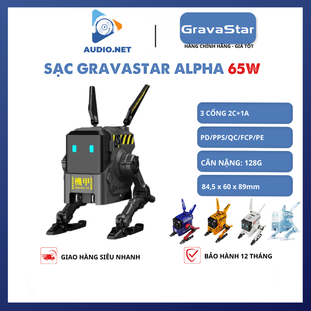 Củ Sạc GravaStar Alpha A65 65W siêu xịn (Alpha65 fast charger) Cổng 2C1A hỗ trợ PD/PPS/QC/FCP/PE ...