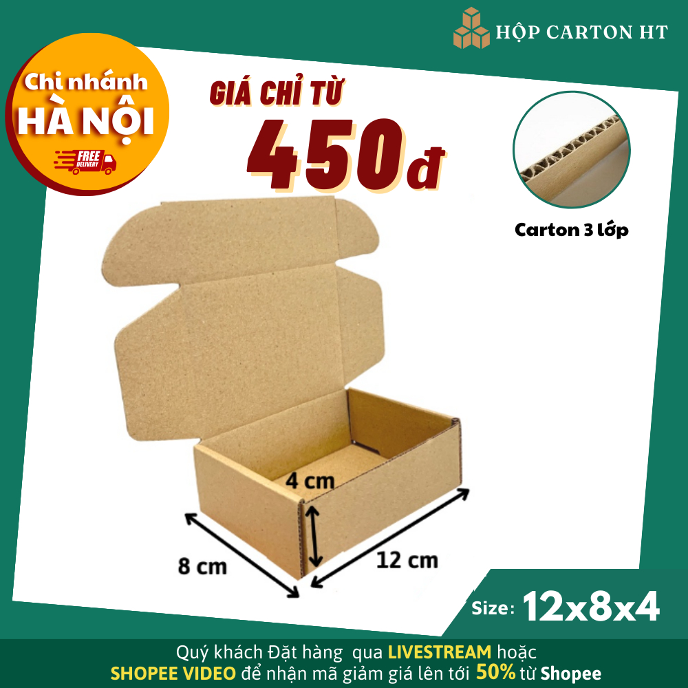 Combo 100 12x8x4 Hộp Carton Nắp Gài Thùng Giấy Nắp Cài Đóng hàng Phụ ...