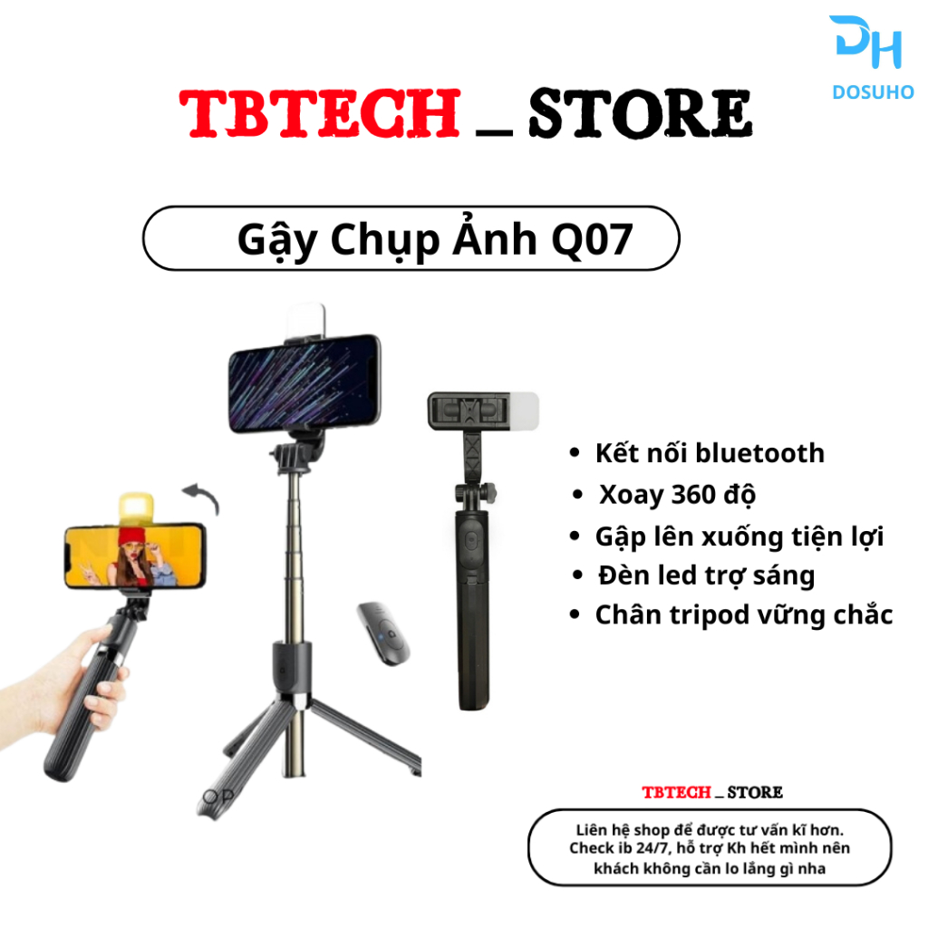 Gậy Chụp Ảnh Q07 Đèn Led Trợ Sáng Kèm Remote Bluetooth Xoay Nhiều Góc ...