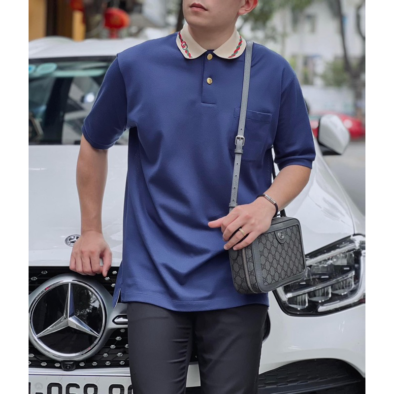 Áo Polo Nam Cộc Tay Cúc Ki Logo Chữ Thêu Viền Cổ Khuy Vàng Điểm Nhấn Túi Hộp Trước - Chất Liệu ...