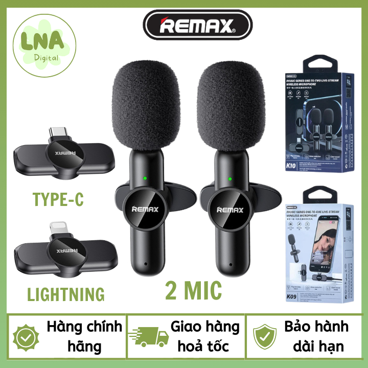 Micro Không Dây Cài Áo K09-K10 Remax, 2 Mic Cổng Ipho.ne -TypeC,Micro Không Dây Thu Âm,Micro ...