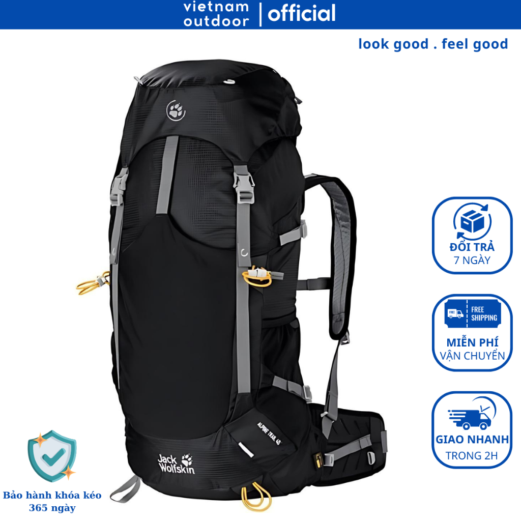 Balo Leo Núi Nam Nữ JACK WOLFSKIN ALPINE TRAIL 40 Phượt Trekking Leo Núi Có Trợ Lực Áo Mưa Đi ...
