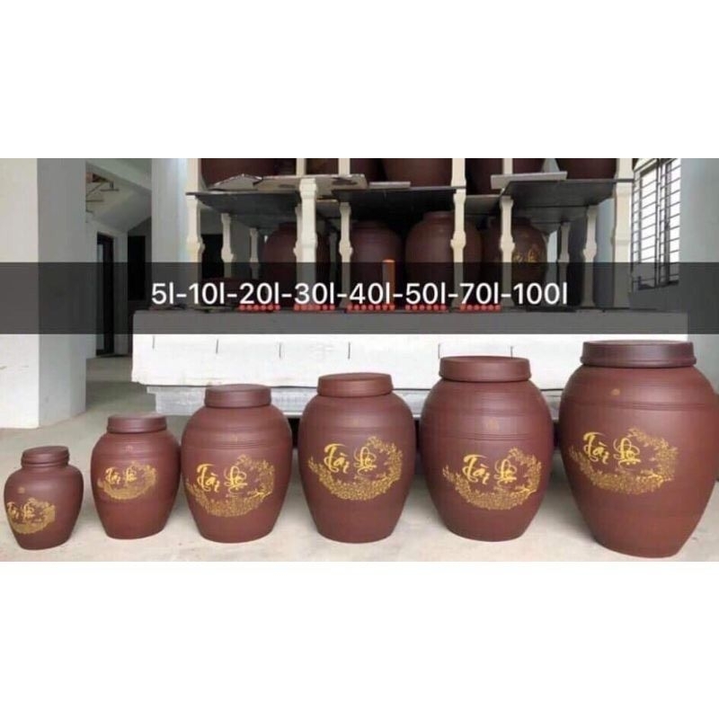 Hủ - vò - chum. Bình ngâm rượu, đựng nước tài lộc không tráng men có 3 size : 1.5l - 3l - 5l ...