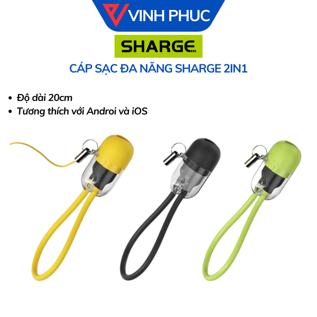 Cáp ngắn sạc nhanh Sharge 20cm tuỳ chỉnh đầu cáp chuyên dụng dùng cho ...