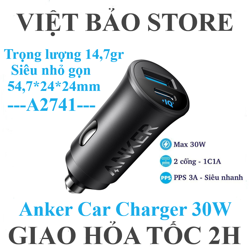 Tẩu sạc nhanh ô tô 30W Anker Car Charger 2 cổng 1C1A hỗ trợ PD/PPS ...