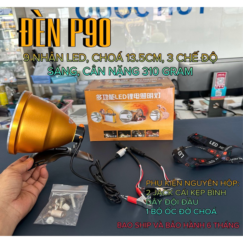 Đèn đội đầu P90 Led 9 nhân Led 3 chế độ sáng chuyên đội đầu soi nấm mối ...