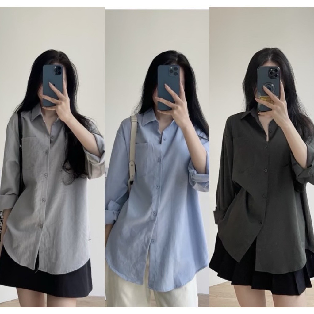 Áo sơ mi form rộng(SƠ MI ĐŨI) công sở tay dài HALUSA M1483 | Shopee ...