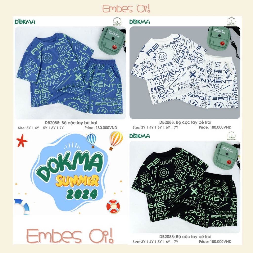 [DOKMA] Bộ cộc tay bé trai cotton 3-7 tuổi DOKMA DB2088 Embes oi ...