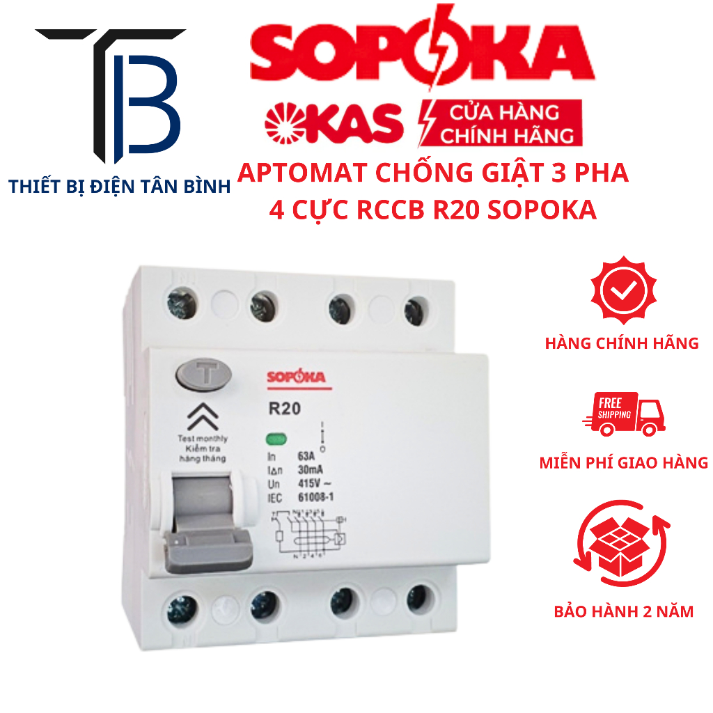 {CHÍNH HÃNG} Aptomat chống giật 3 pha 4 cực 32A 40A 50A 63A 30mA,CB ...