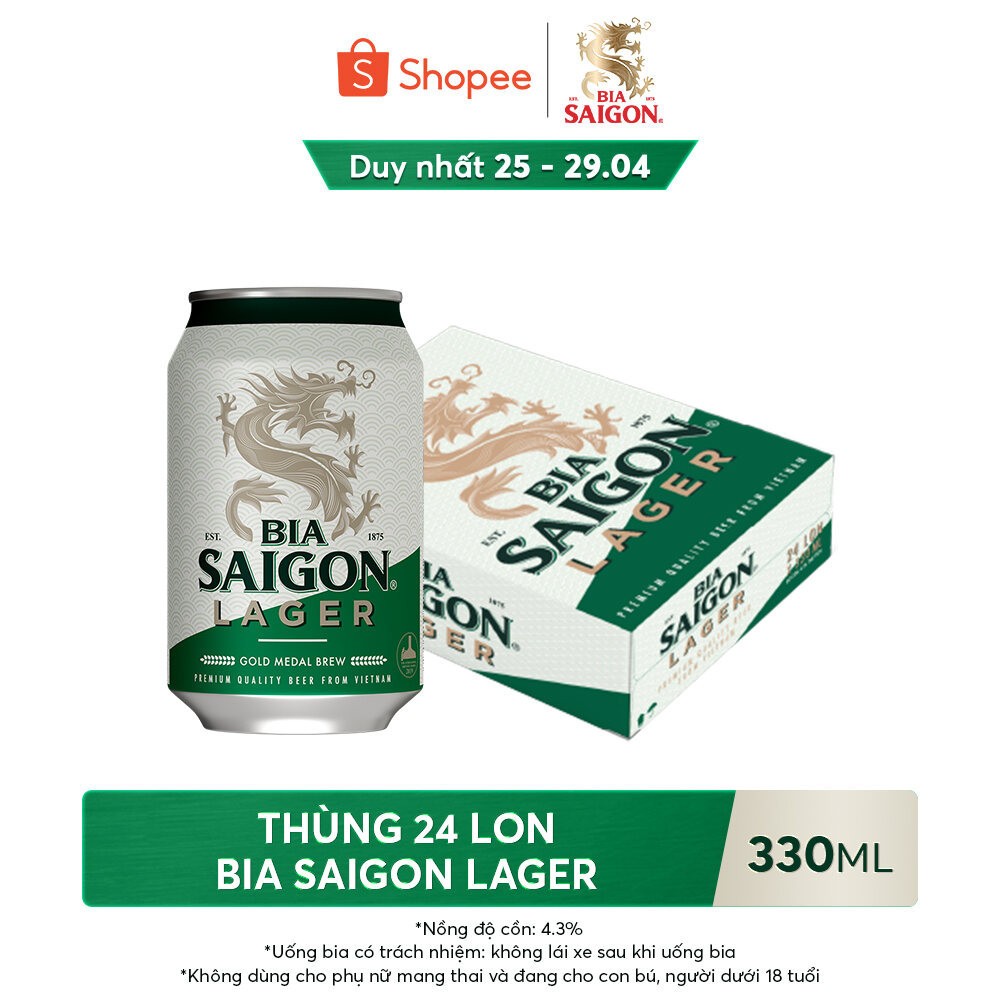 Thùng 24 lon bia Saigon Lager - 330ml/lon | Shopee Việt Nam