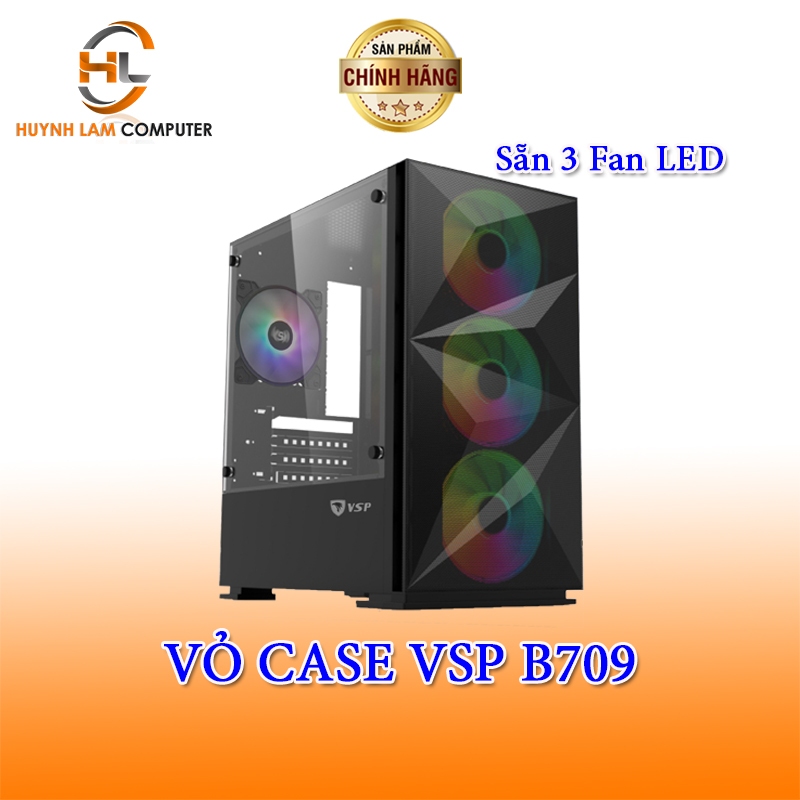 Vỏ máy tính Case VSP B709 [Đen] sẵn 3 Fan LED Gaming kính cường lực (M ...