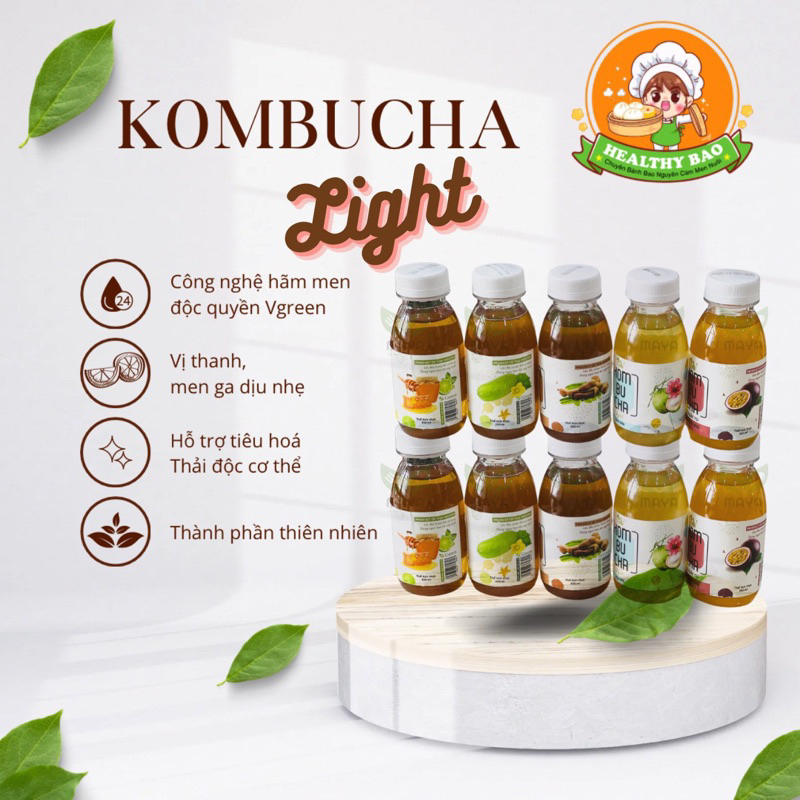 [Tiết kiệm] Combo 10 chai Kombucha Light 5 vị ít calo KHÔNG chất bảo ...