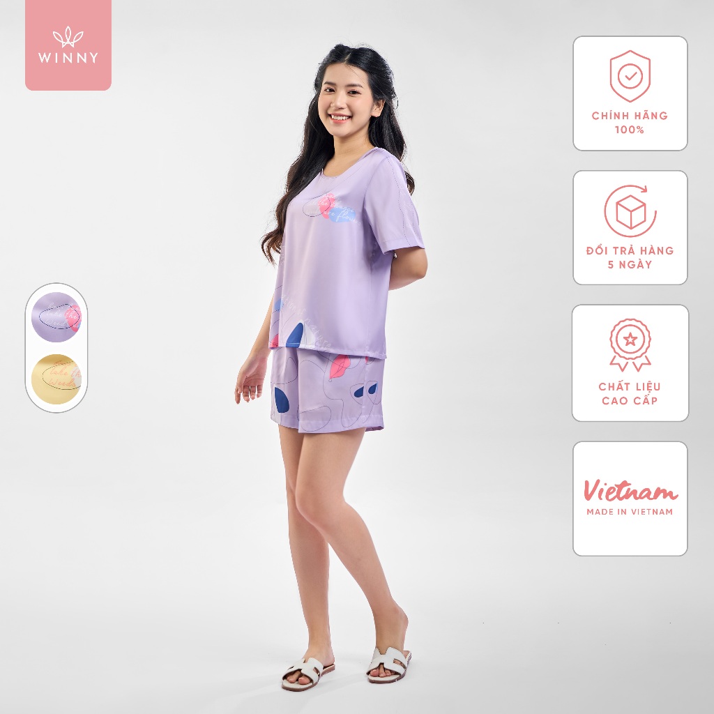 Bộ Mặc Nhà Nữ WINNY Tay Cộc Quần Đùi Kiểu Form Rộng Chất Lụa Satin Mềm ...