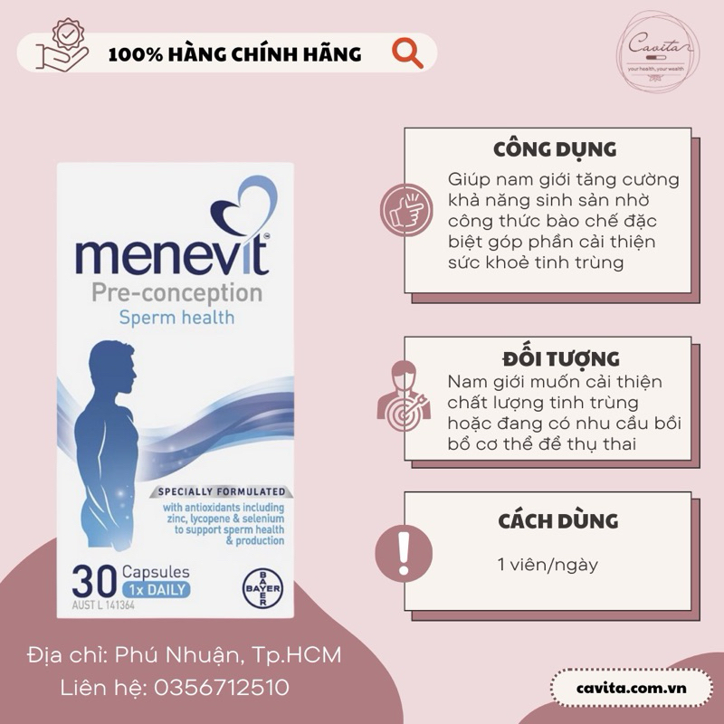 Viên uống tăng chất lượng tinh trùng Menevit 30 viên | Shopee Việt Nam