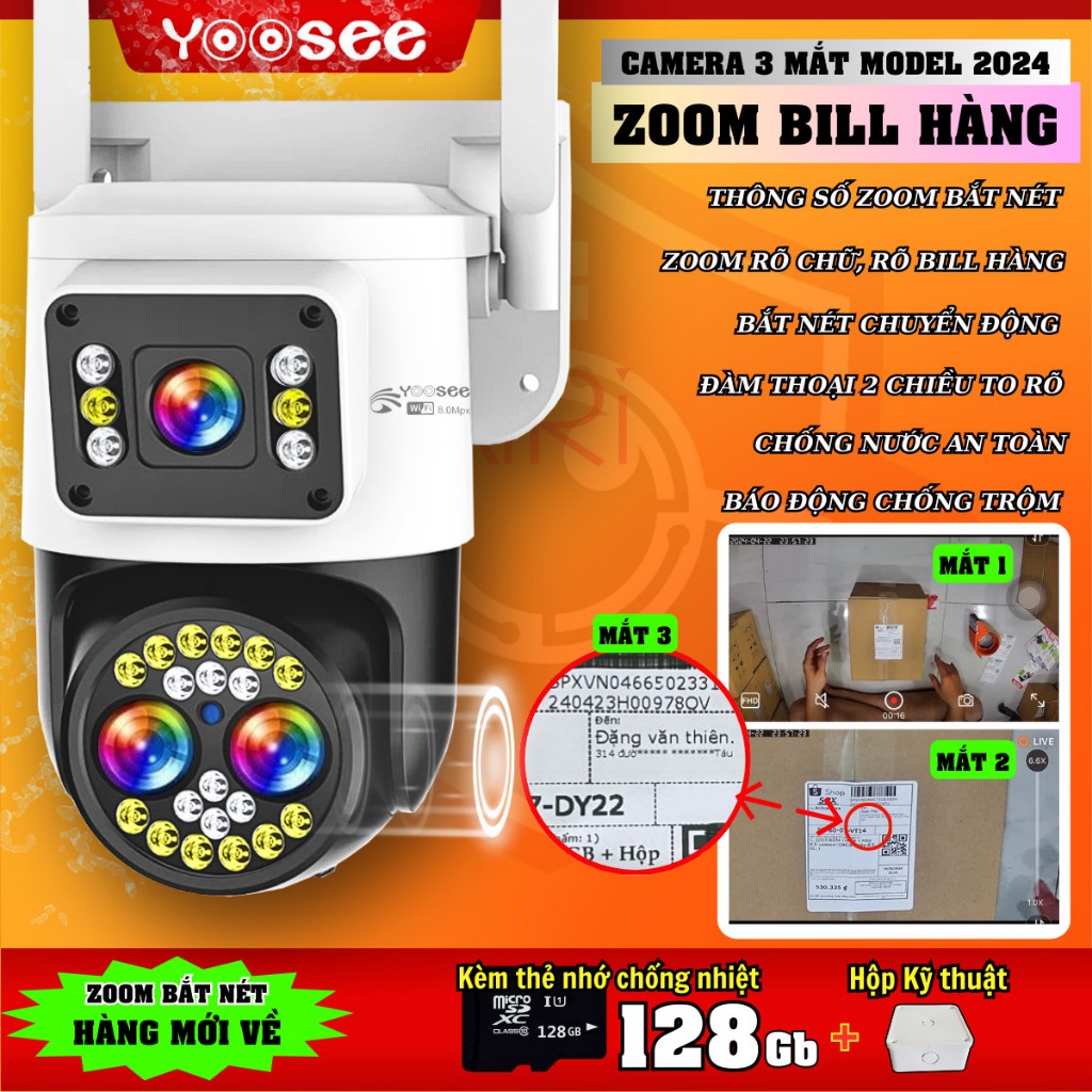 camera Yoosee 3 mắt ZOOM BILL HÀNG Model MỚI NHẤT, hiển thị 2 màn hình ...