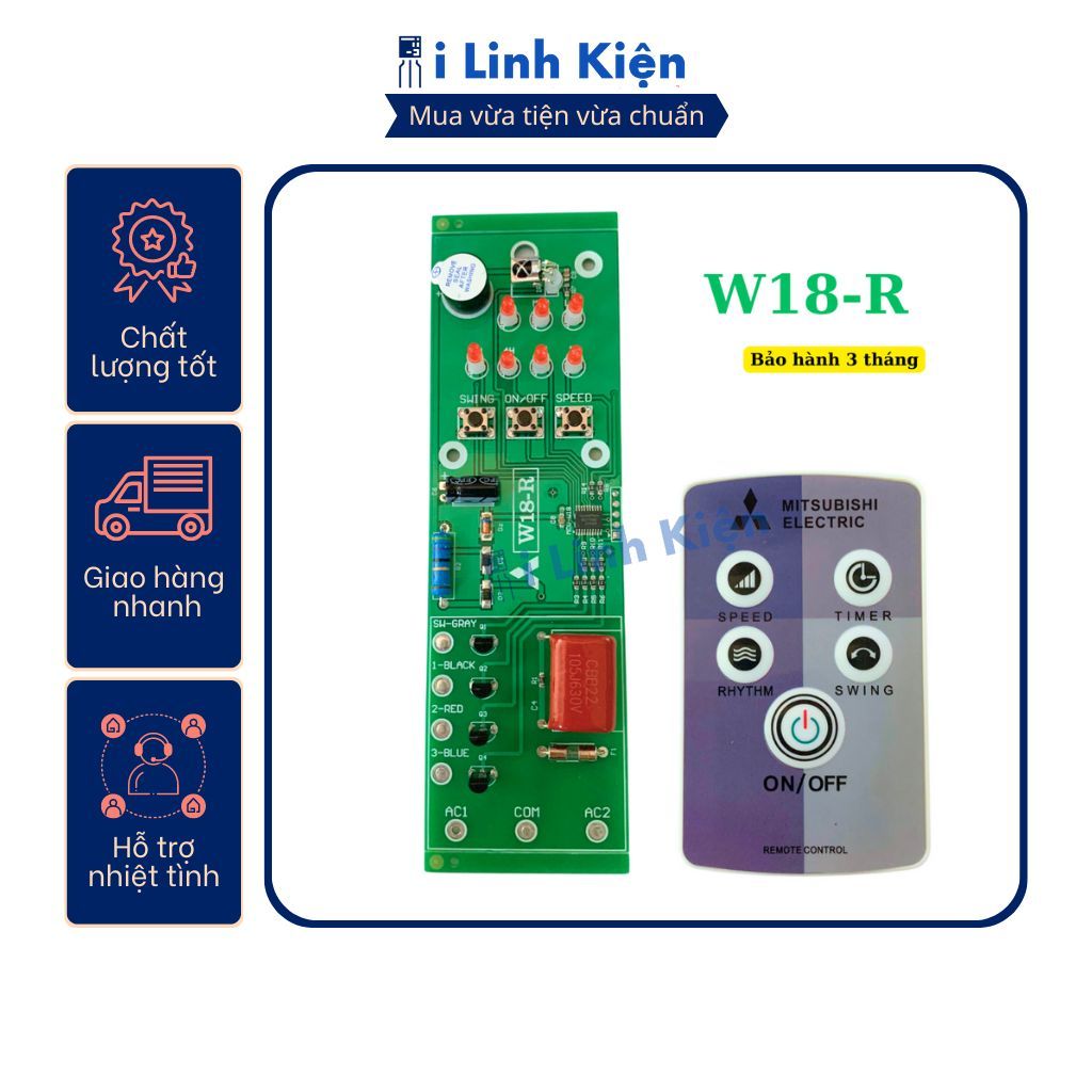 Mạch điều khiển quạt từ xa W18-R, quạt treo tường Mitsubishi W18-R chất lượng tốt.(Bảo hành 3 ...