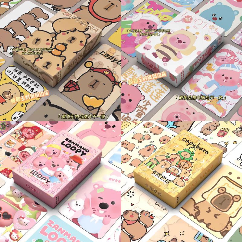 có sẵn + đọc mô tả) hộp 50 ảnh thẻ card bo góc capybara, loopy, sanrio ...