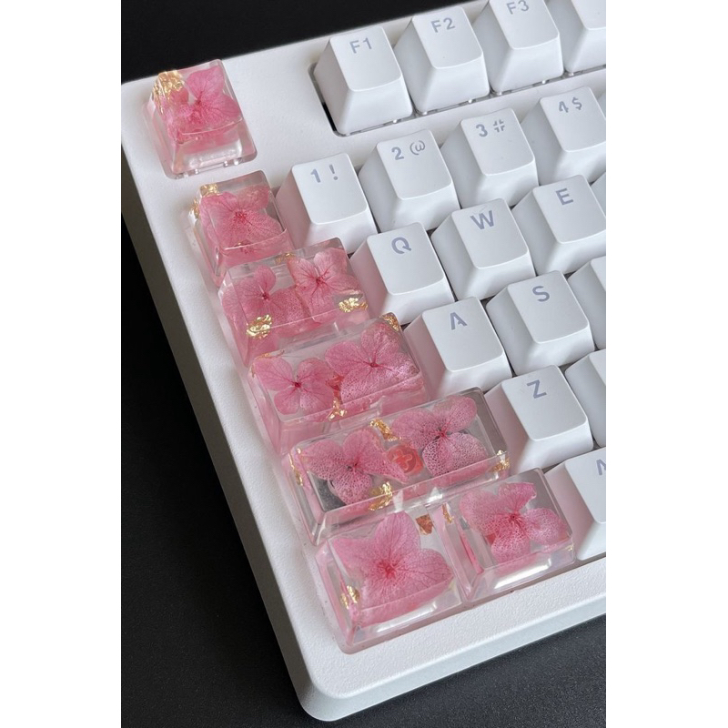 Keycap Hoa cẩm tú trong suốt xuyên led mix nhũ vàng | nút gắn bàn phím ...