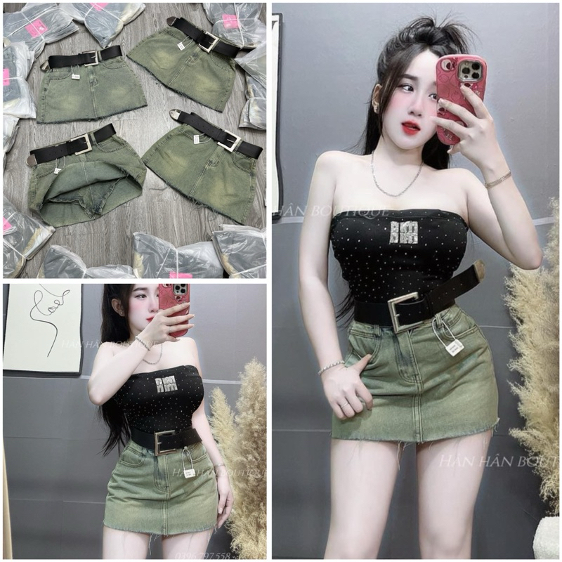 Chân Váy Jean Lua Tua Phối Nịt Đai Bảng To Ôm Dáng(MS1102) | Shopee Việt Nam