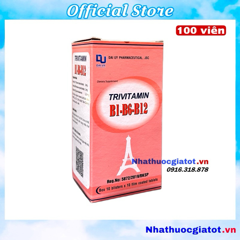 Hộp 100 viên TRIVITAMIN 3B (B1-B6- B12) Bổ sung vitamin B1- B6 - B12 - Dược Đại Uy | Shopee Việt Nam