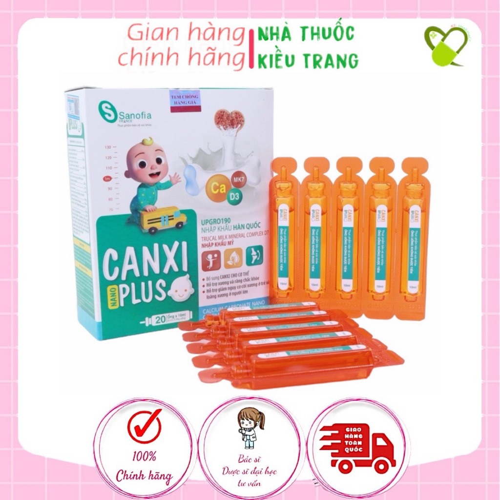 Canxi Nano Plus Sanofia, giúp xương răng chắc khỏe, giảm còi xương, tăng chiều cao - Hộp 20 ống ...