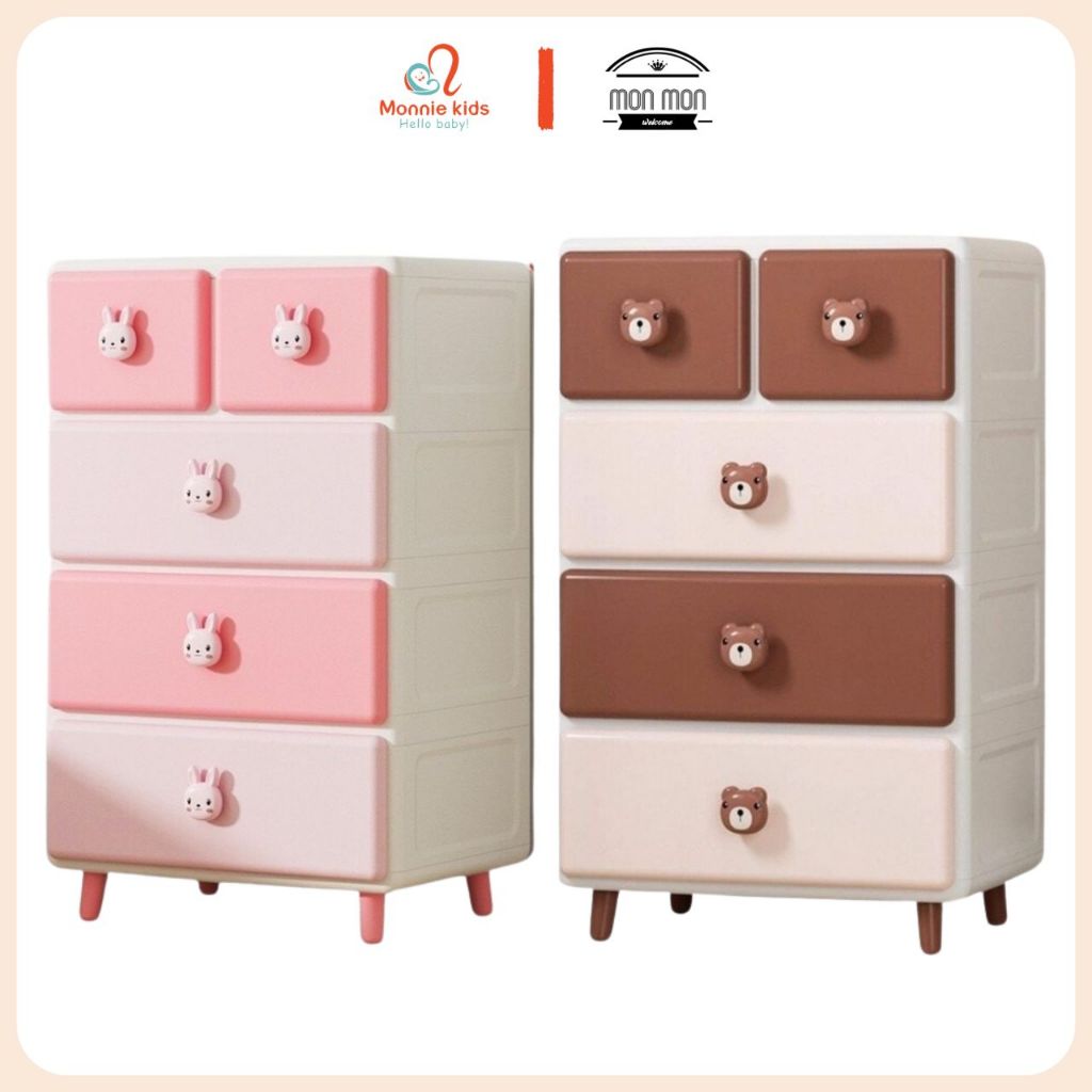 Tủ nhựa gấu thỏ 2 ngăn kéo cho bé 4-5 tầng, tủ đựng quần áo đồ dùng trẻ ...