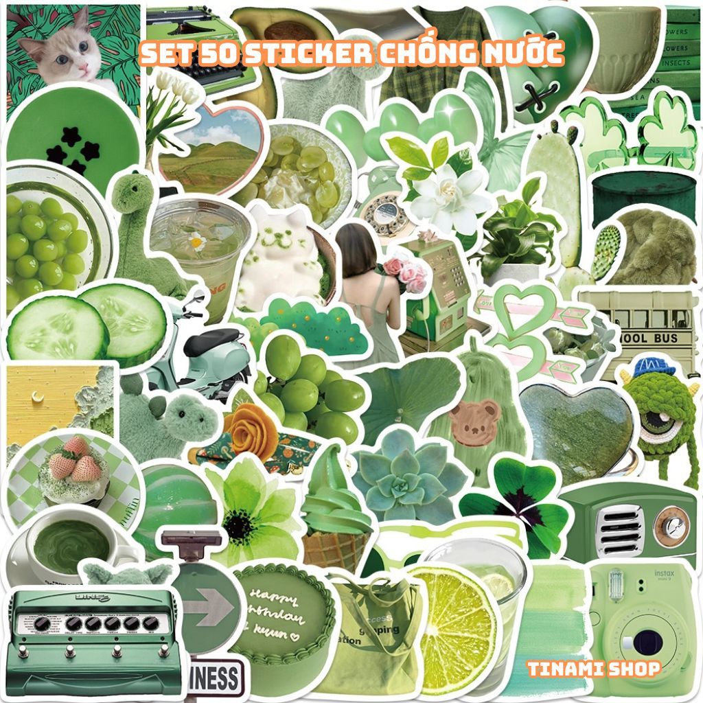 50 Sticker cây cảnh lá xanh hình dán chống nước dùng trang trí máy tính ...
