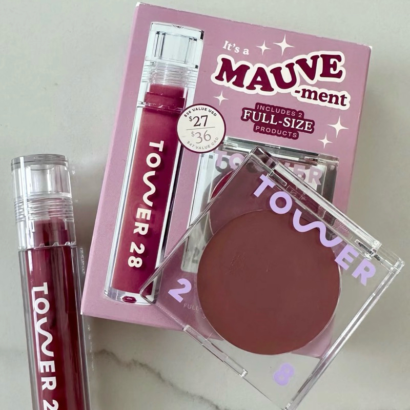 SALE 20% | Set son bóng + má hồng kem Tower 28 Mauve-ment Lip + Cheek ...