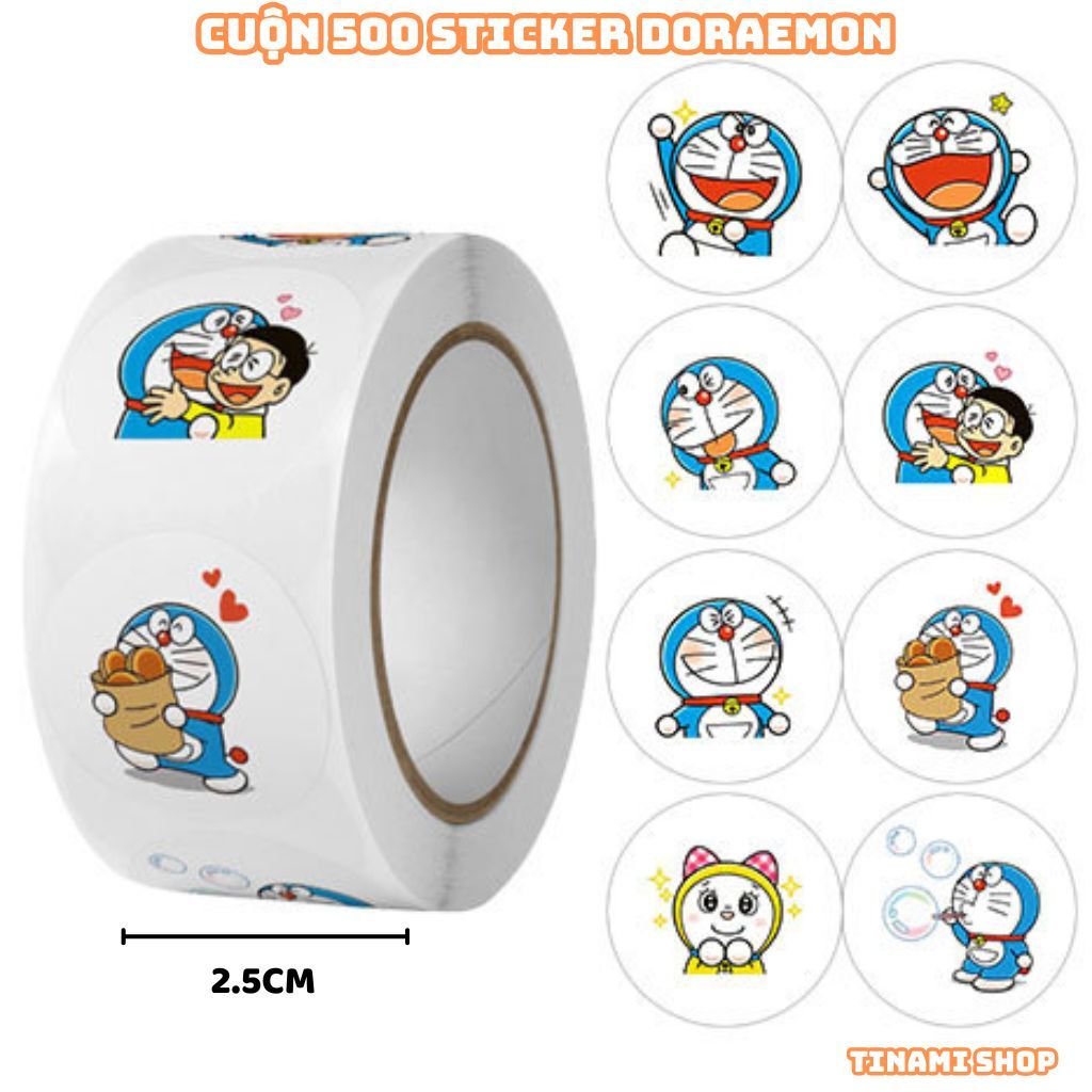 Cuộn 500 sticker Doraemon tem dán khen thưởng hoạt hình tem niêm phong ...