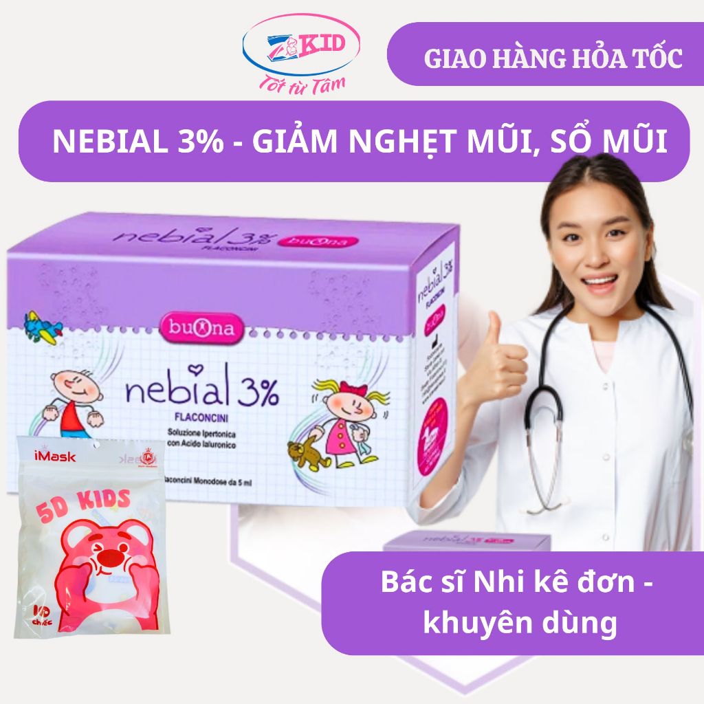 Dung dịch nhỏ mũi Nebial / Nebianax 3% Flaconcini - Nước muối ưu trương ...