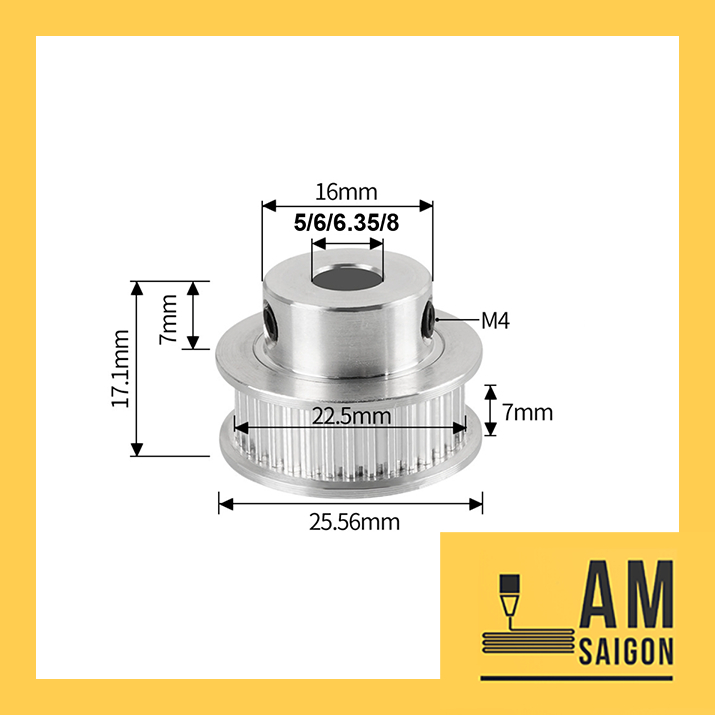 Pulley GT2 - Puly GT2 - Bánh răng nhôm GT2 bản 6mm - đủ size 16R->60R ...