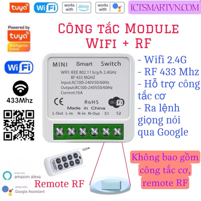 Công tắc RF/ Wifi + RF 433Mhz Tuya. Các loại remote, công tắc dán ...
