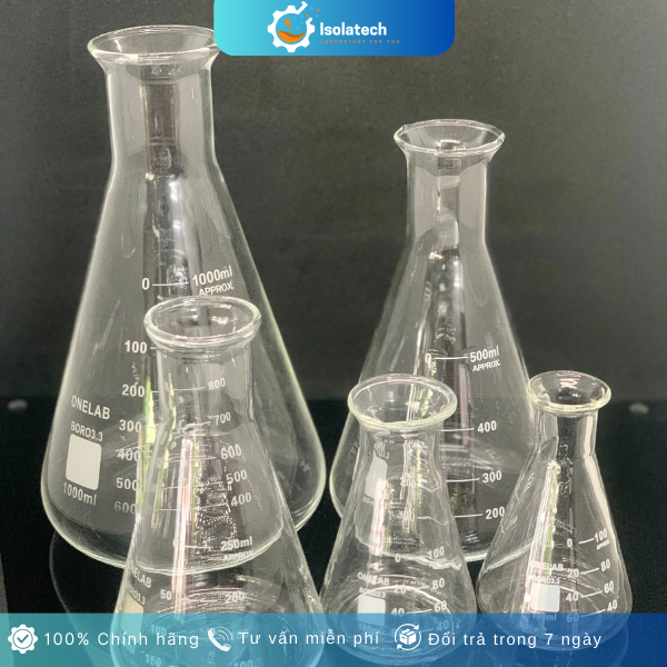 Bình tam giác thuỷ tinh, erlen, bình nón ONE LAB cổ trơn, miệng rộng ...