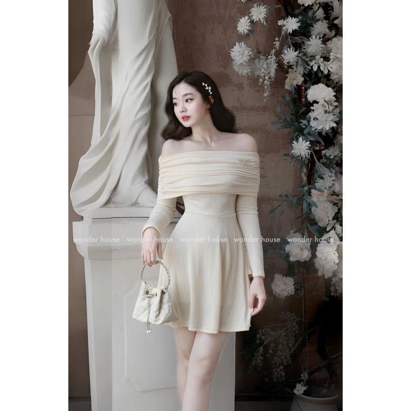 Wonderhouse Minxy Dress đầm trễ vai tay dài chất vải thun gân dạo phố ...