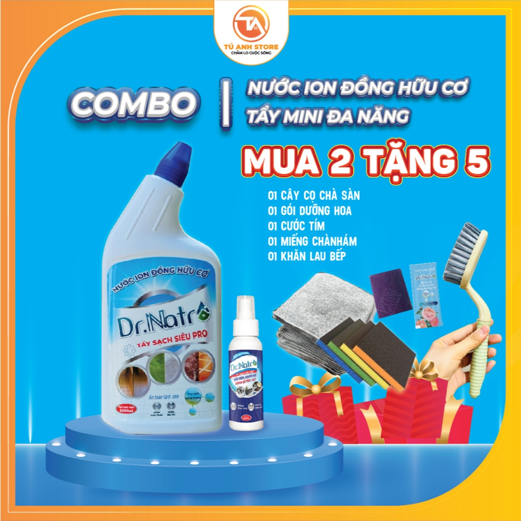 Combo ion đồng + Tẩy dr.natro mini tẩy gạch ố vàng, rong rêu, cặn canxi ...