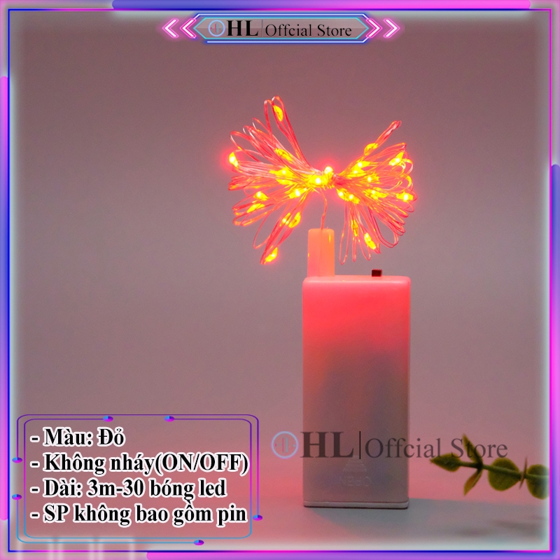 Dây đèn led trang trí fairylight đom đóm-Đèn led hạt gạo-Dùng pin AA-Nhiều màu sắc-Dài 3m 30 mắt ...