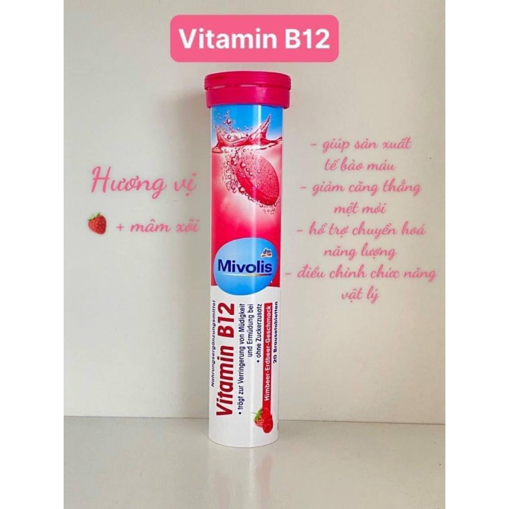Viên sủi Vitamin B12 , hương vị dâu tây 20 viên ( Mivolis Vitamin B12 ...