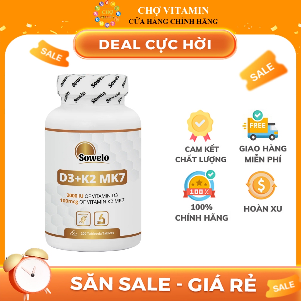 Sowelo Vitamins D3+ K2 MK7 200 viên - Tăng Cường Sức Khỏe Xương Khớp ...