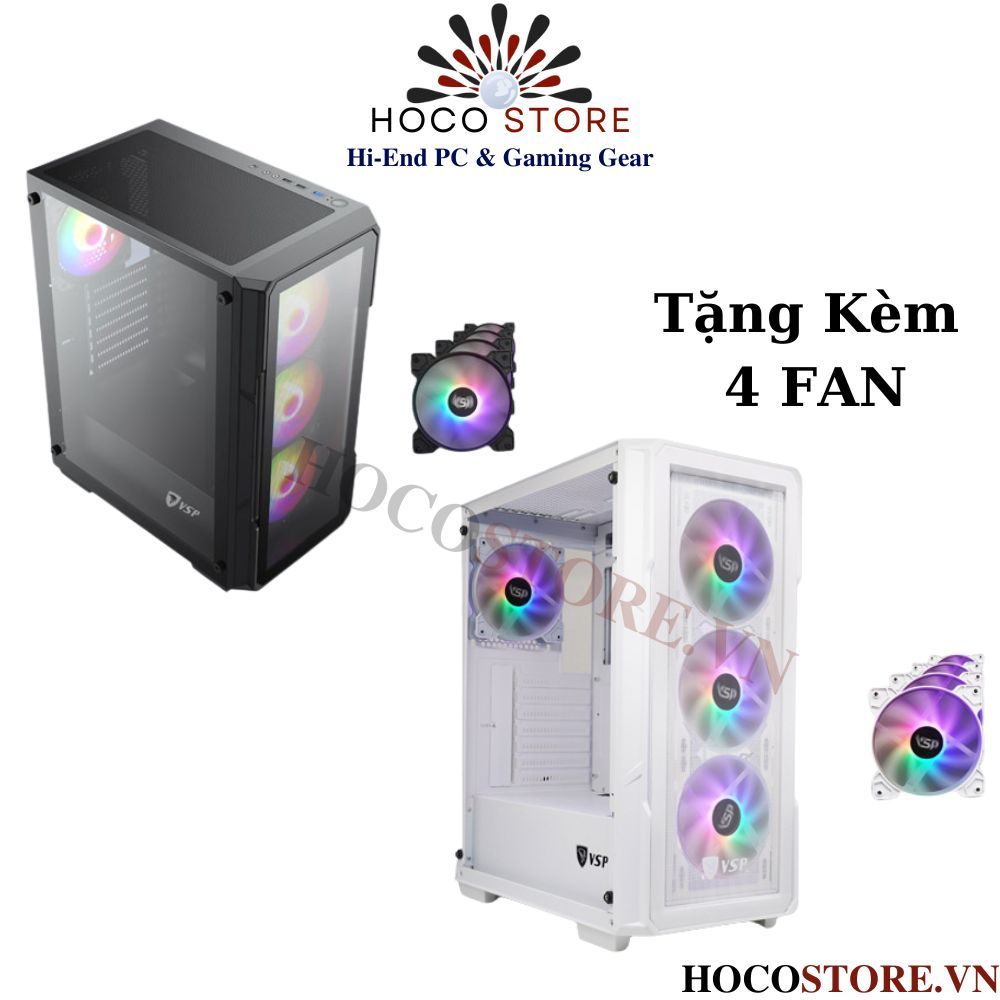 VỎ CASE MÁY TÍNH VSP GAMING KA27- ĐEN + 4FANS LED 2 Mặt Kính l Hoco Store PC | Shopee Việt Nam