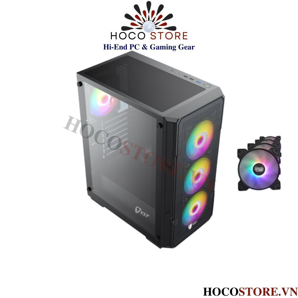 VỎ CASE MÁY TÍNH VSP GAMING KA28 - ĐEN / TRẮNG Tặng 4 FAN LED , Mặt trước lưới l Hoco Store PC ...