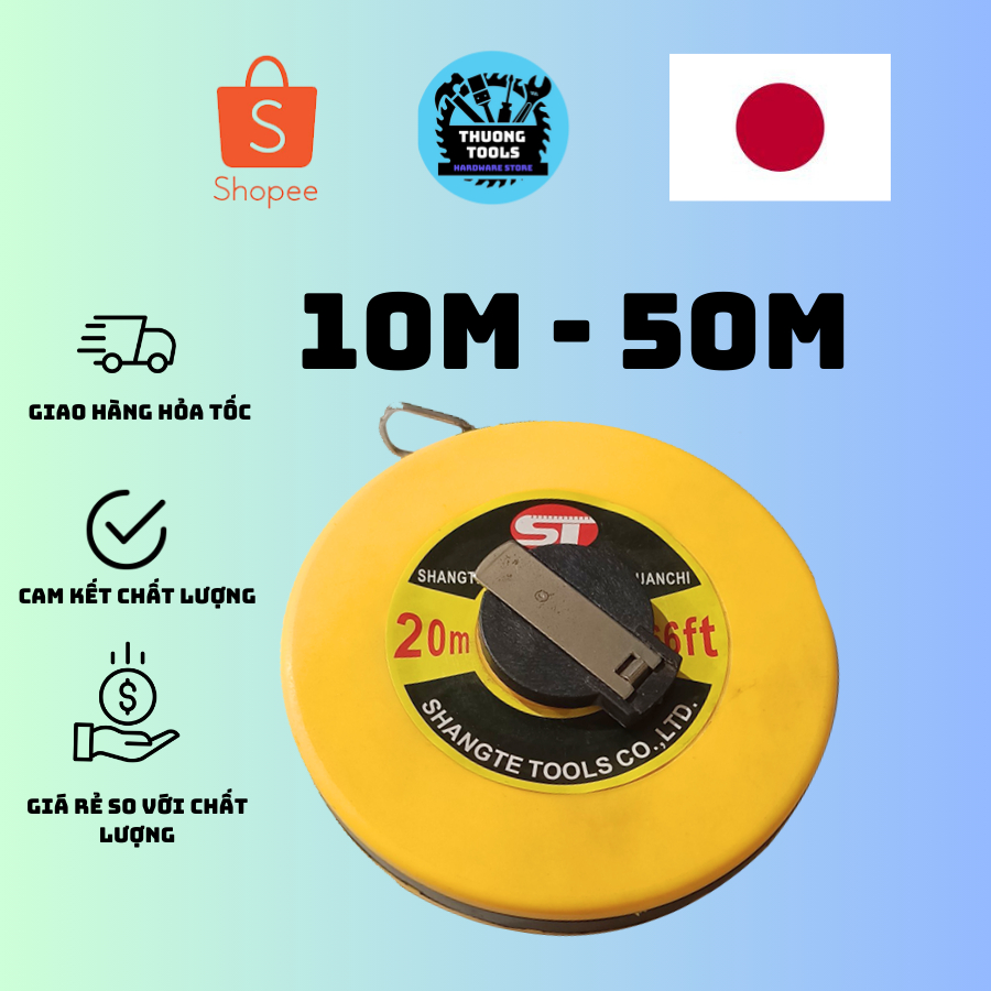 Thước dây cuộn 10m 20m 30m 50m sợi thủy tinh dùng trong thi công đo đạc ...
