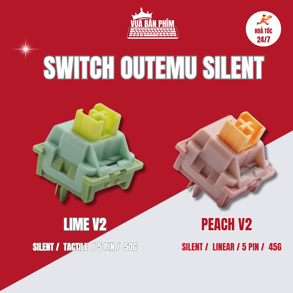 Switch outemu silent peach v2 linear / lime v2 tactile 5pin , không ồn siêu yên tĩnh, giá rẻ ...